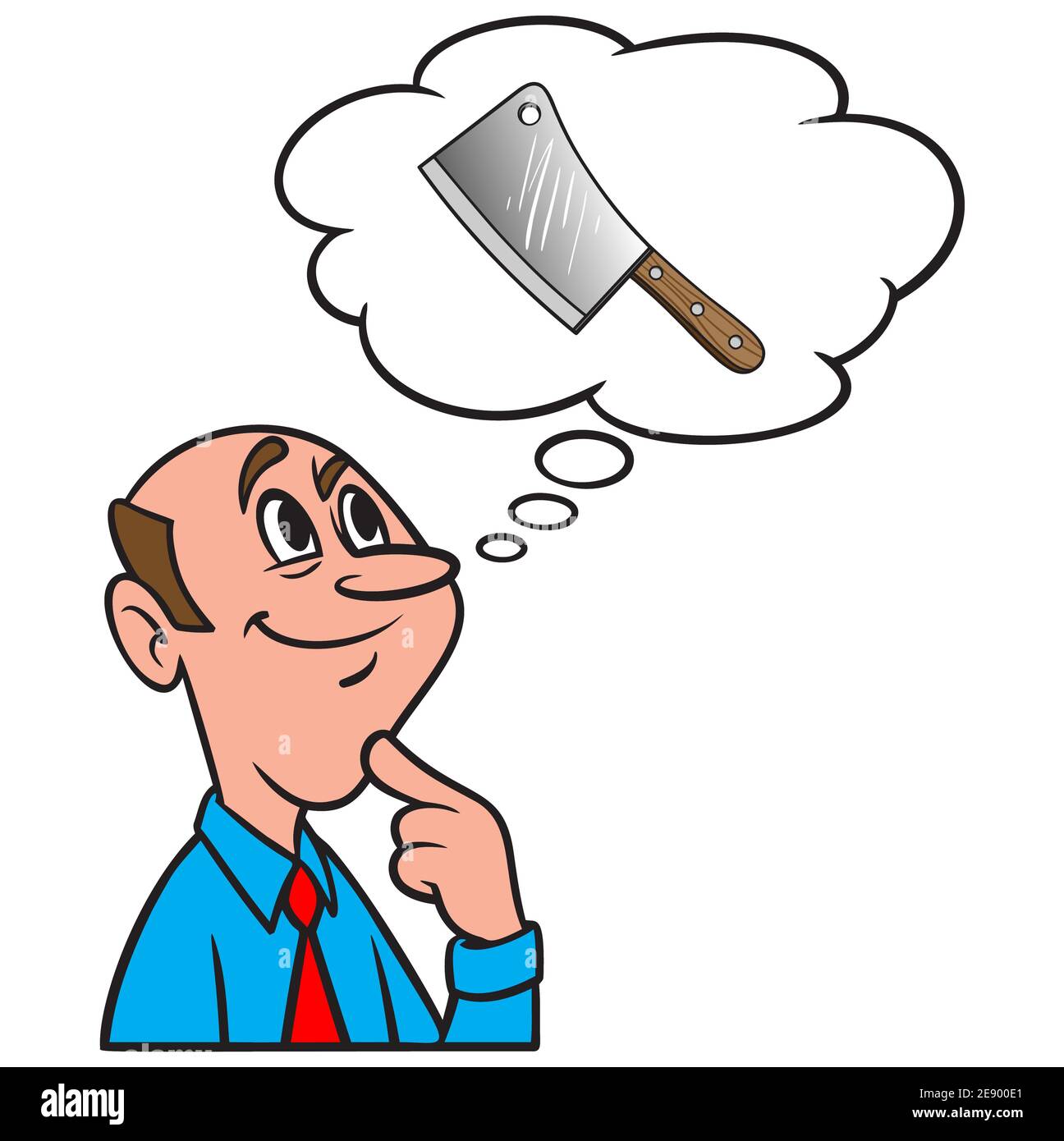 Thinking about a Meat Cleaver - A cartoon illustration of a man ...