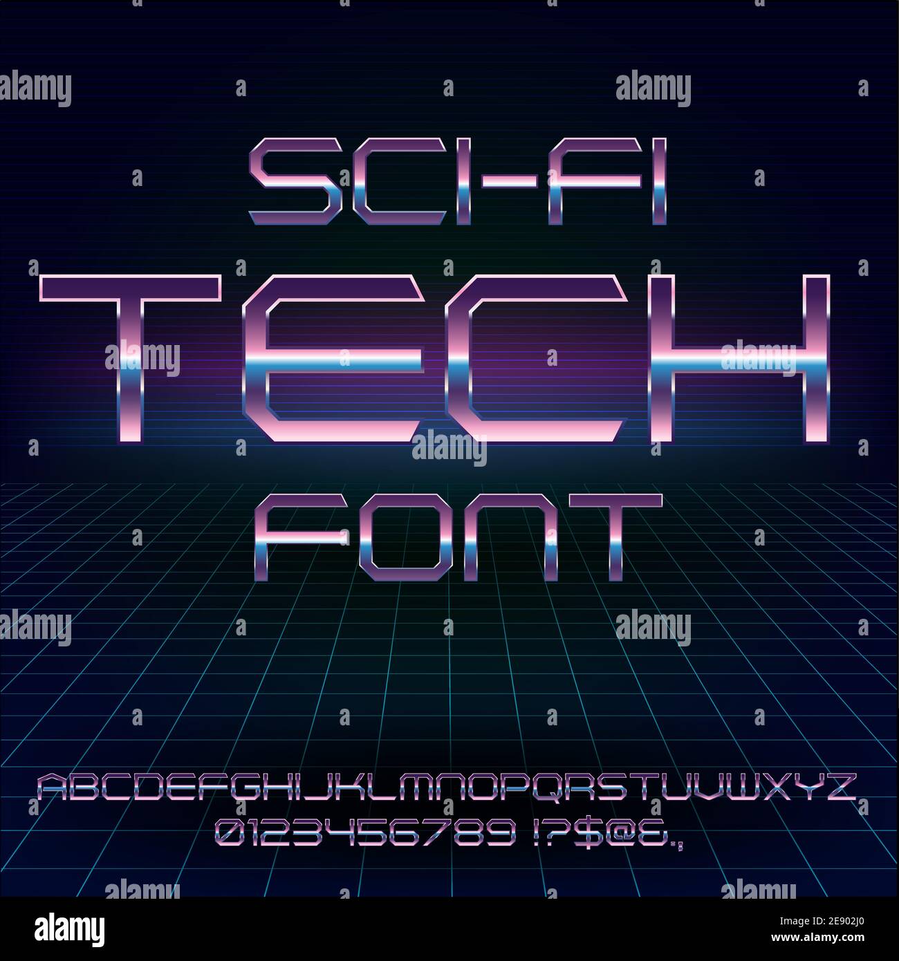 Futuristic Metal Techno Look Vector Font typeface set Stock Vector ...