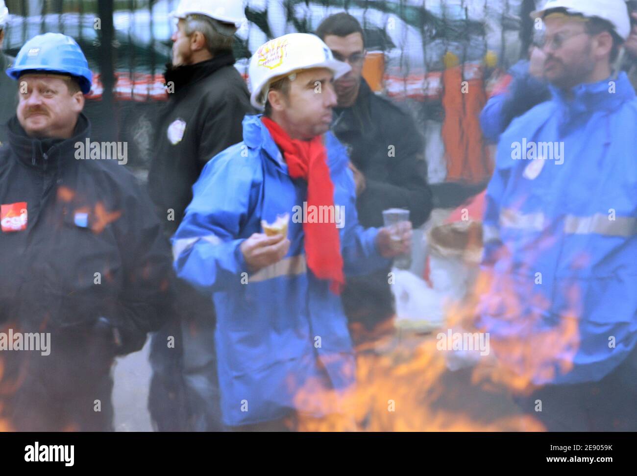 Power company EDF-GDF employees demonstrate on the day of a nation-wide ...