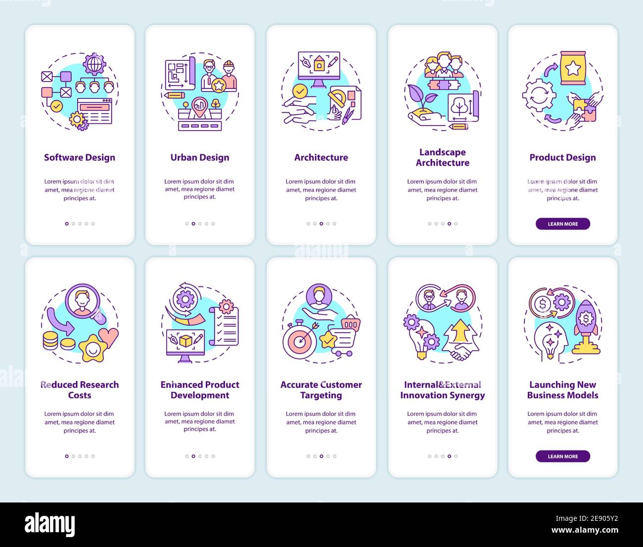 Collaborative product development onboarding mobile app page screen with concepts set Stock ...