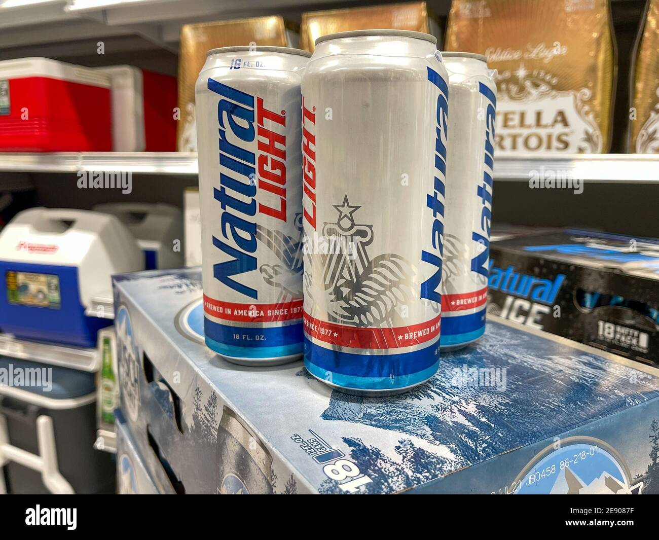 Orlando,FL USA - January 26, 2021: Cans of Natural Light Beer also ...