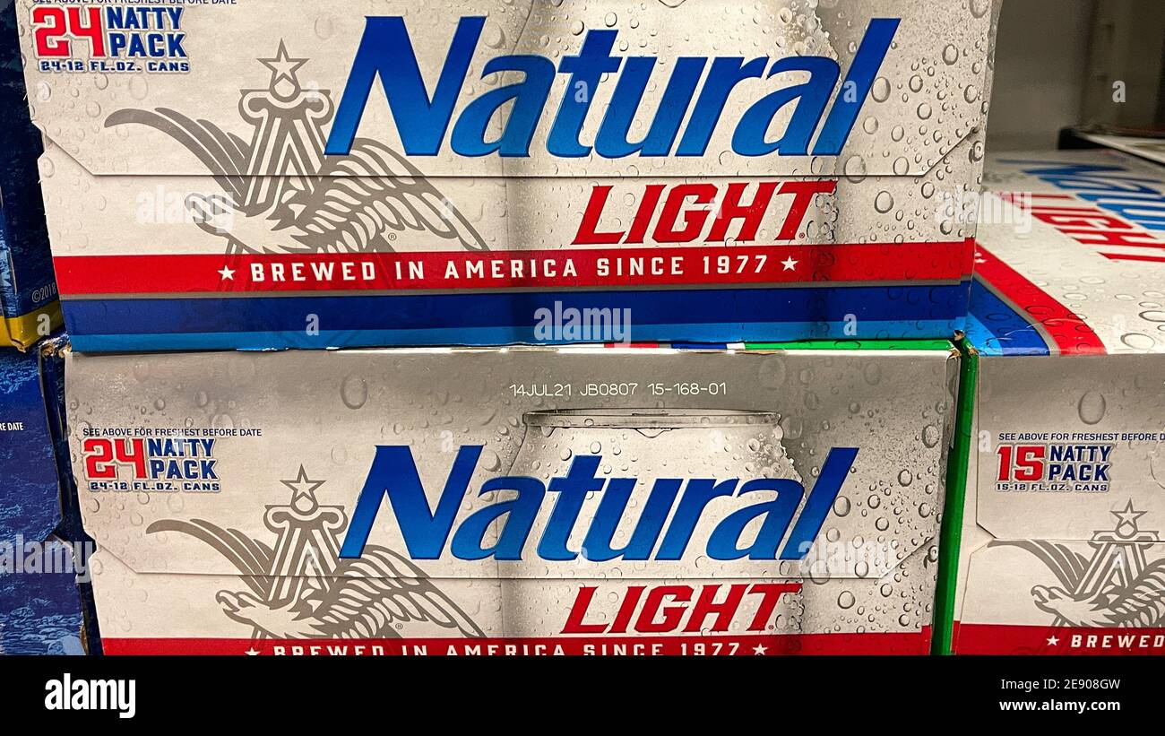 Orlando,FL USA - January 26, 2021: A case of Natural Light Beer also ...