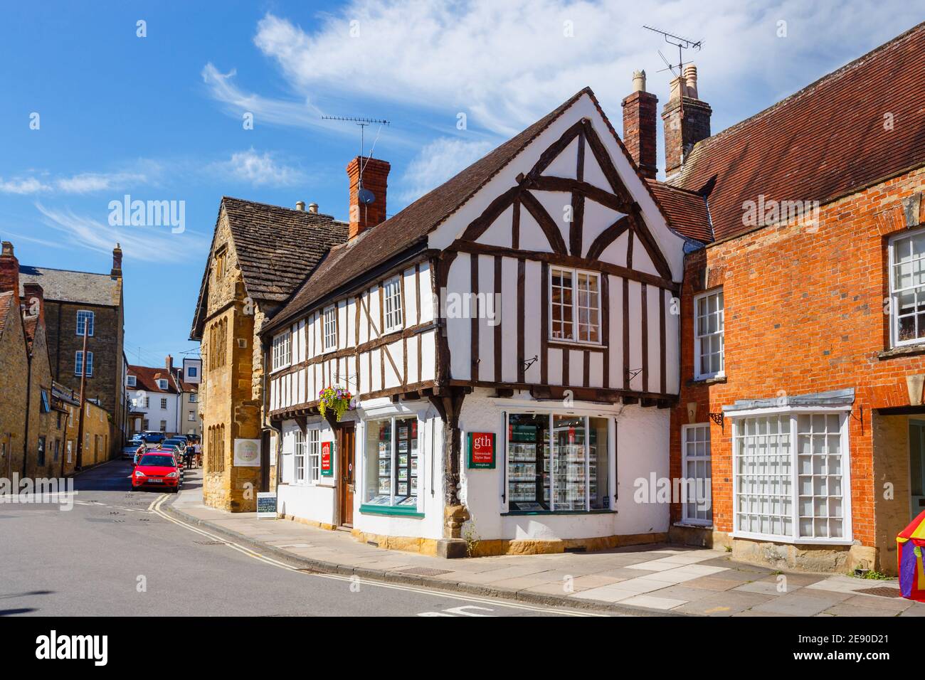 Historic buildings in the quaint town centre of Sherborne, Dorset, UK ...