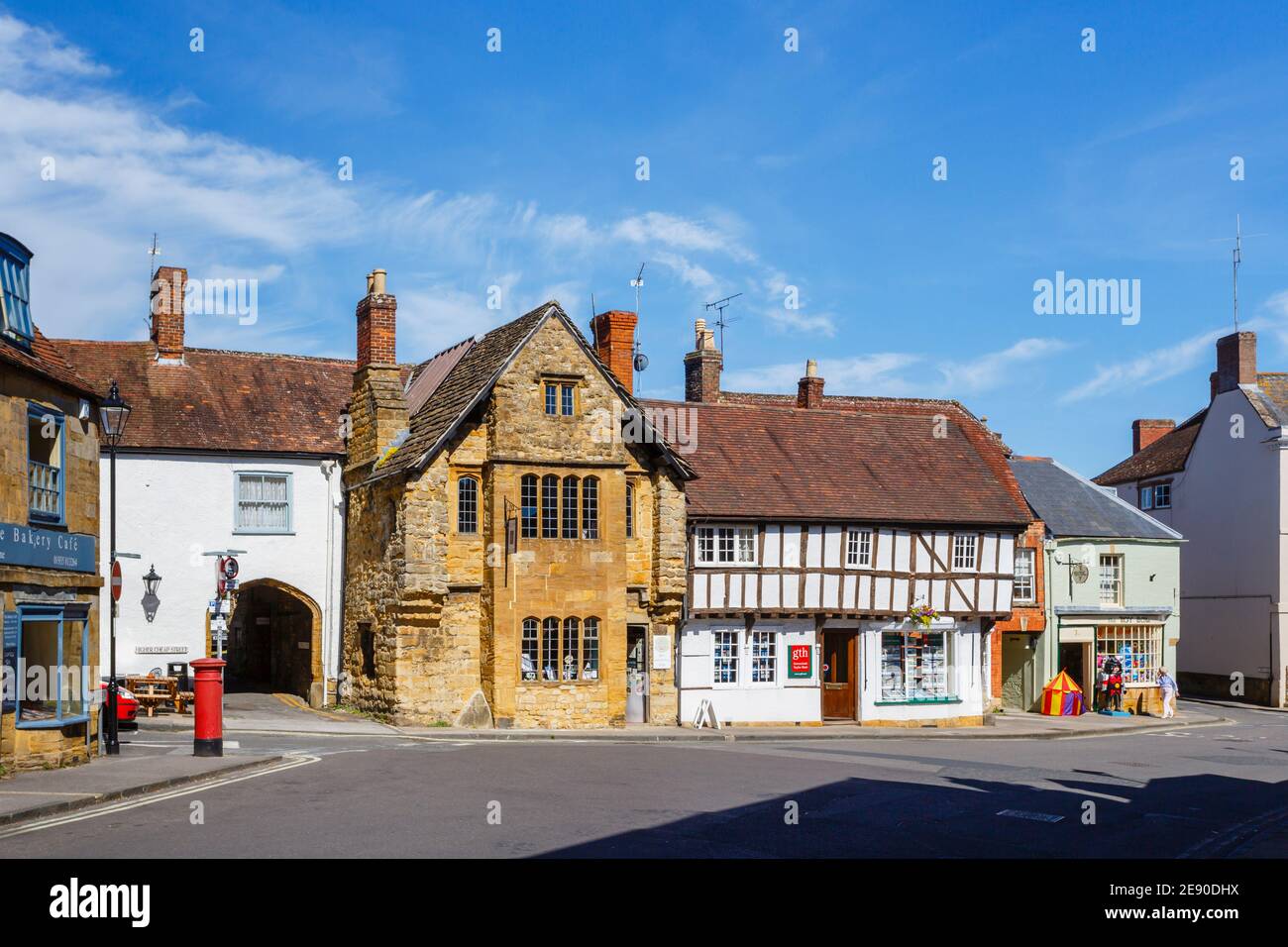 Historic buildings in the quaint town centre of Sherborne, Dorset, UK ...