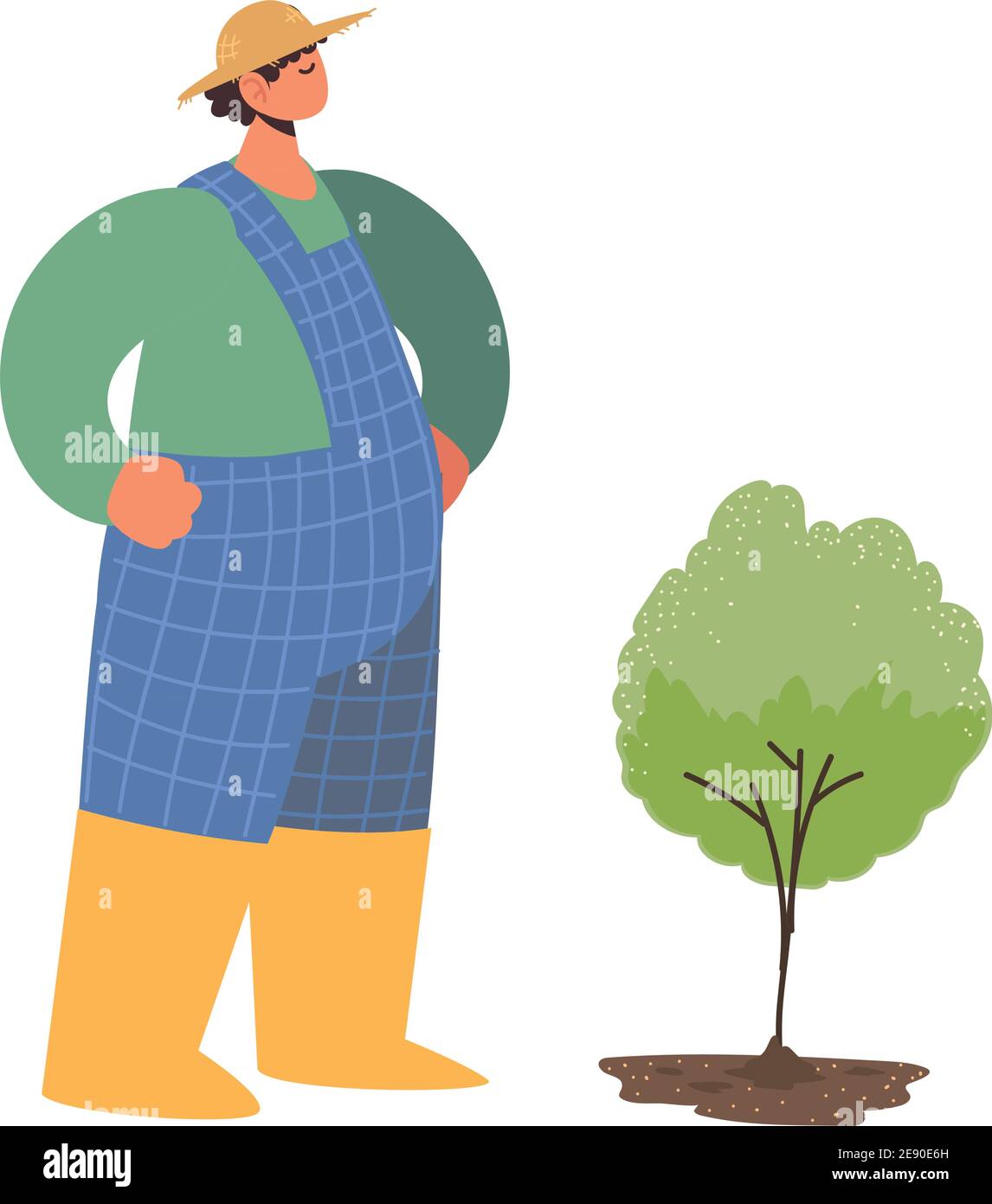 farm and agriculture farmer planting a tree vector illustration Stock ...