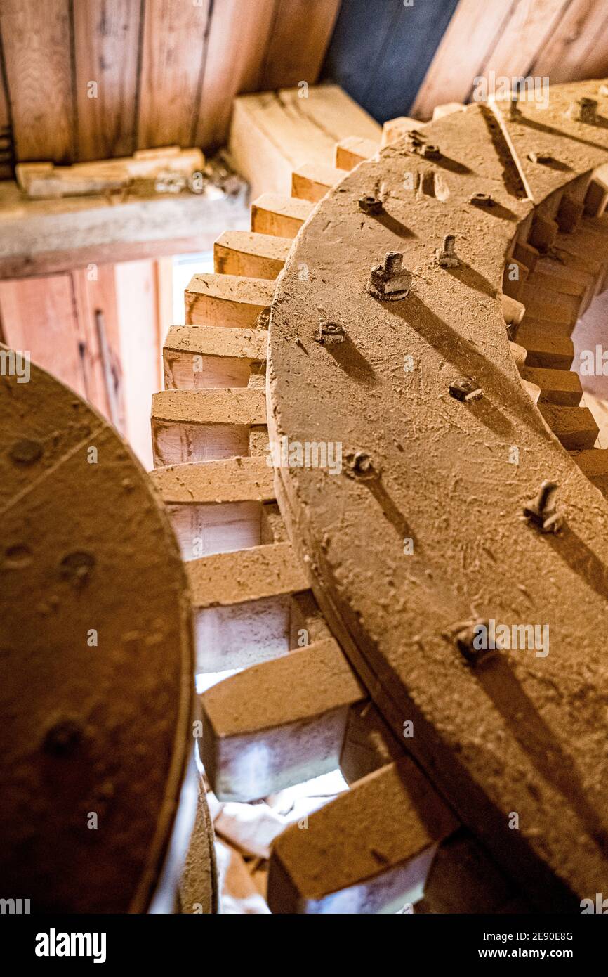 Radars and rotating parts of a traditional wooden windmill for grinding ...