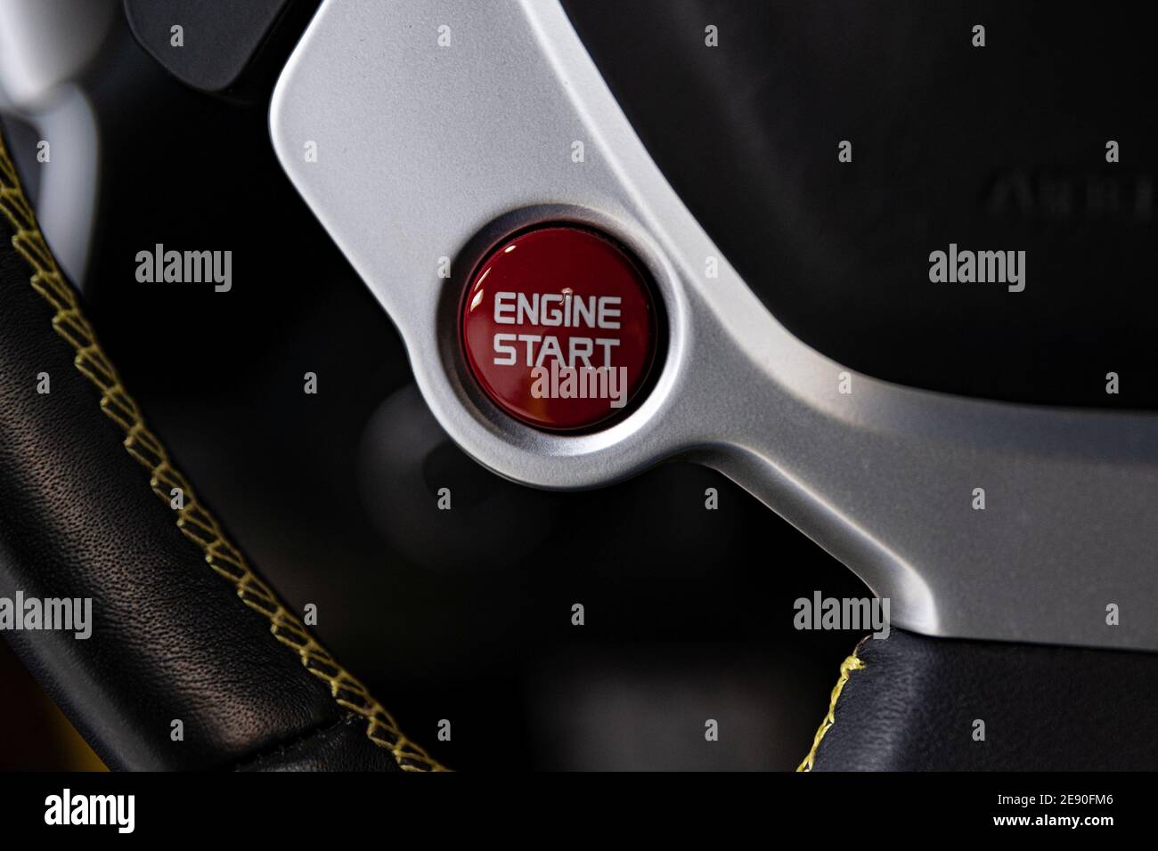 Start and stop engine push button in sports car Stock Photo - Alamy