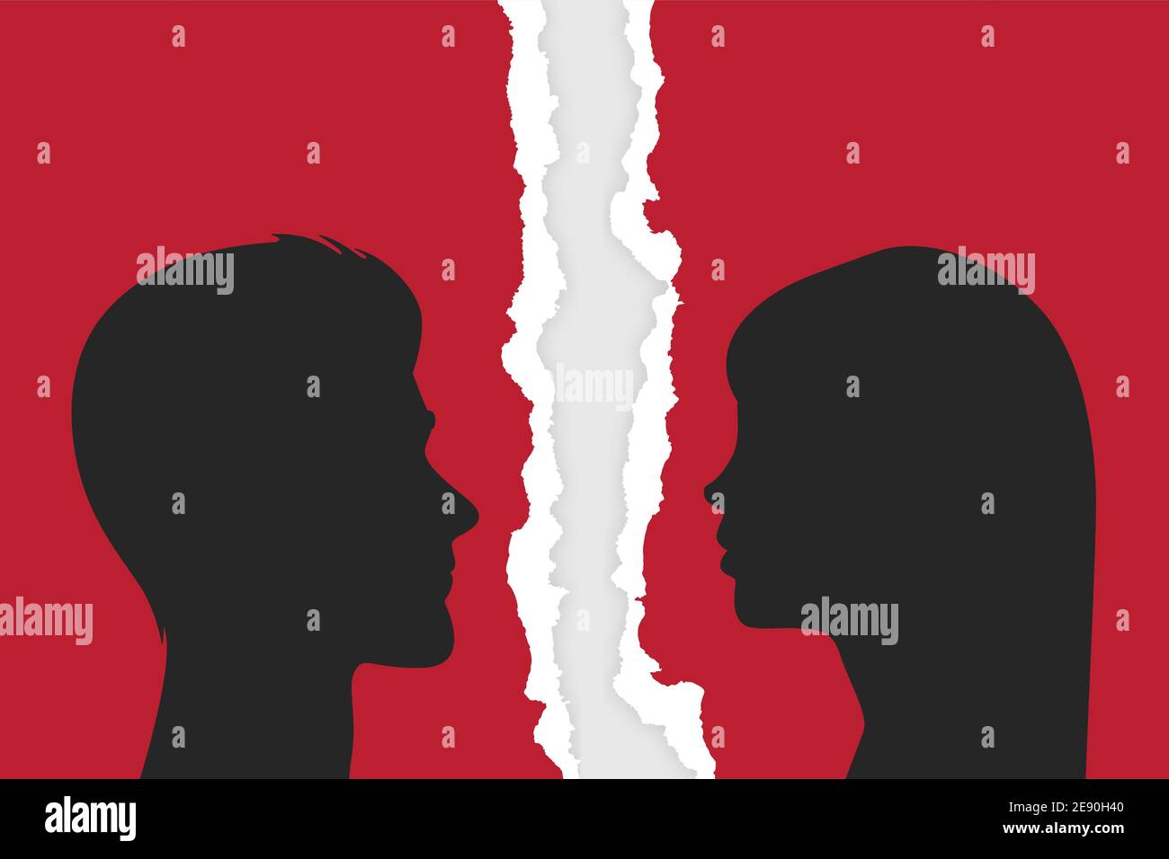 Divorce Couple People Man And Woman Silhouette Closeup On Torn