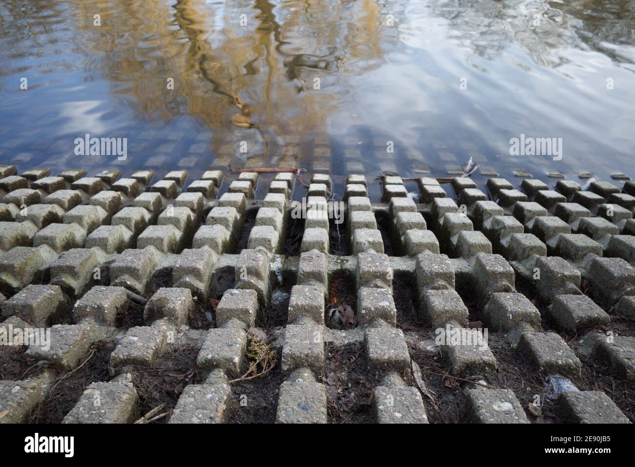 Top view, close-up detail of concrete graded access to the water or ...