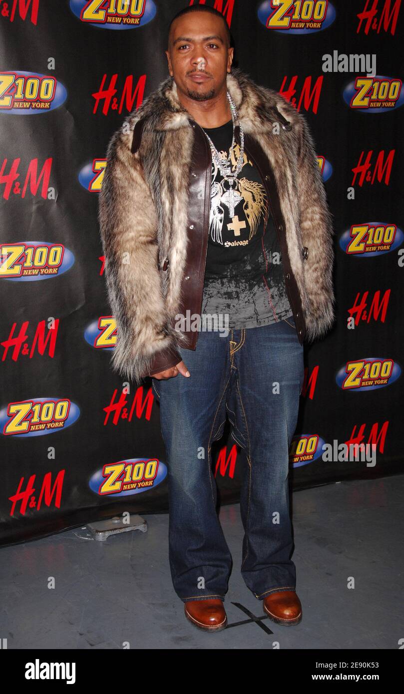 Musician Timbaland poses for a photo in the press room during Z100's ...