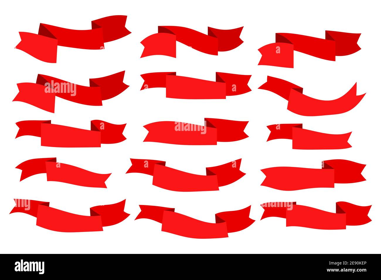 Set of red flat ribbons isolated on white background. Ribbon banner ...