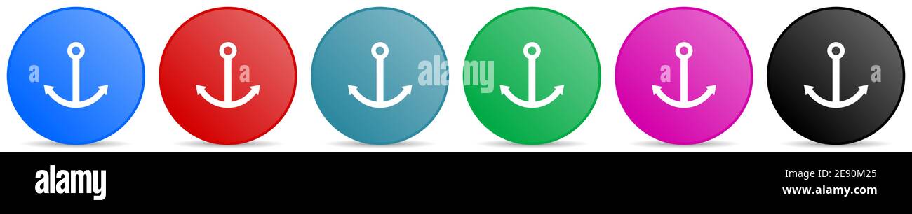 Anchor vector icons, set of circle gradient buttons in 6 colors options for webdesign and mobile ...