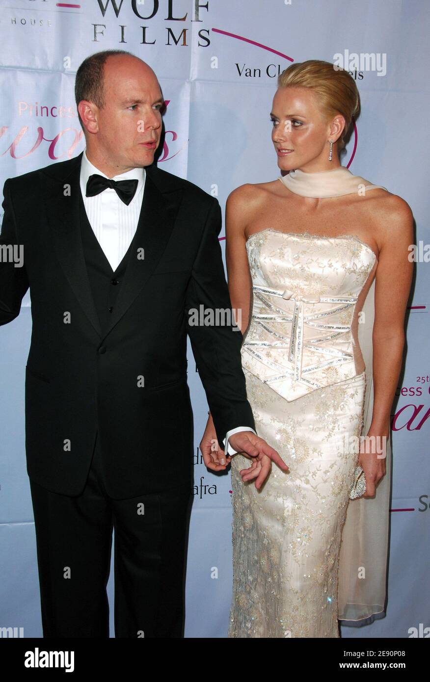 Prince Albert II of Monaco and his girlfriend Charlene Wittstock pose ...