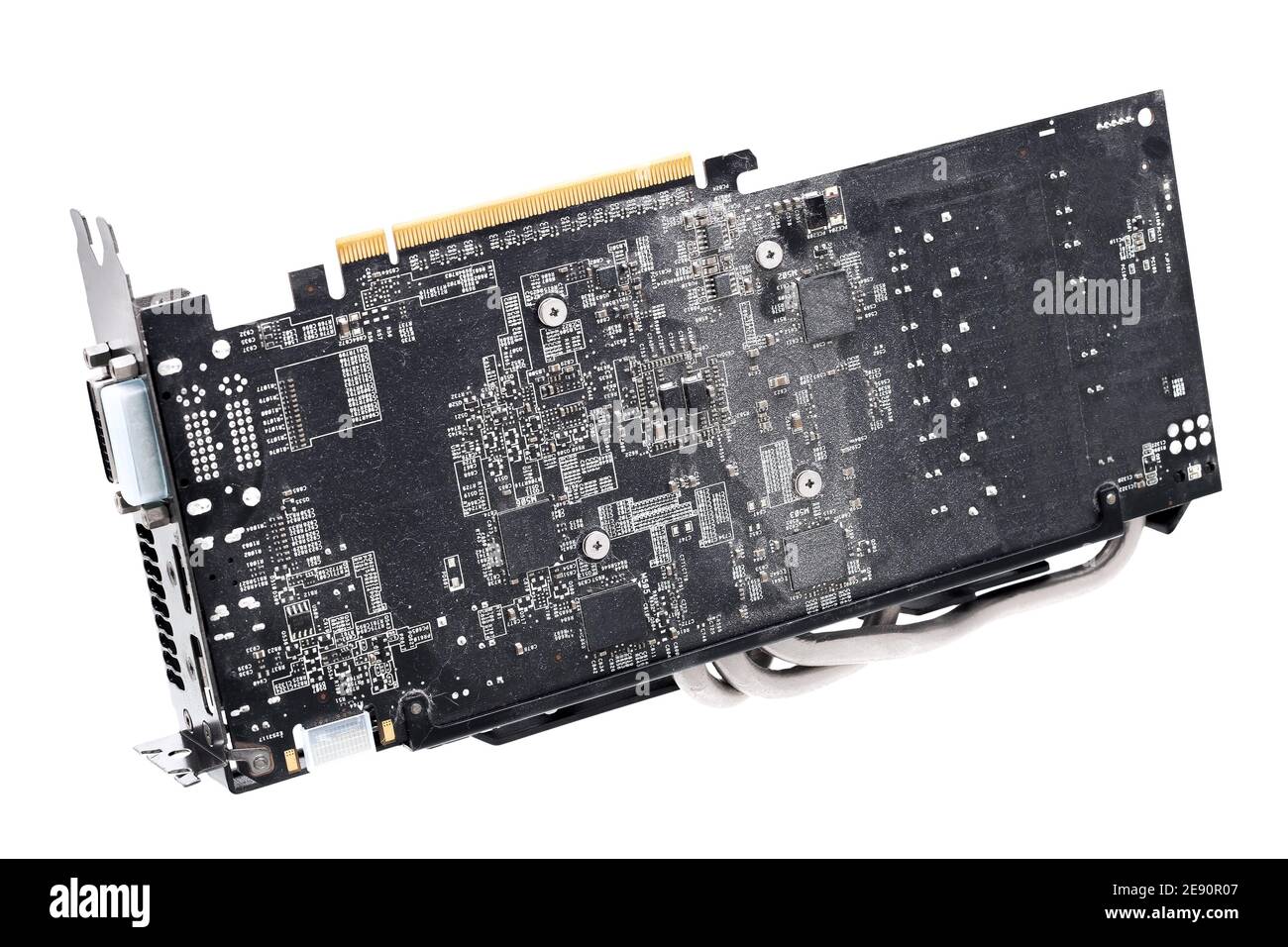 dusty video card back of pcb of computer device component black design ...