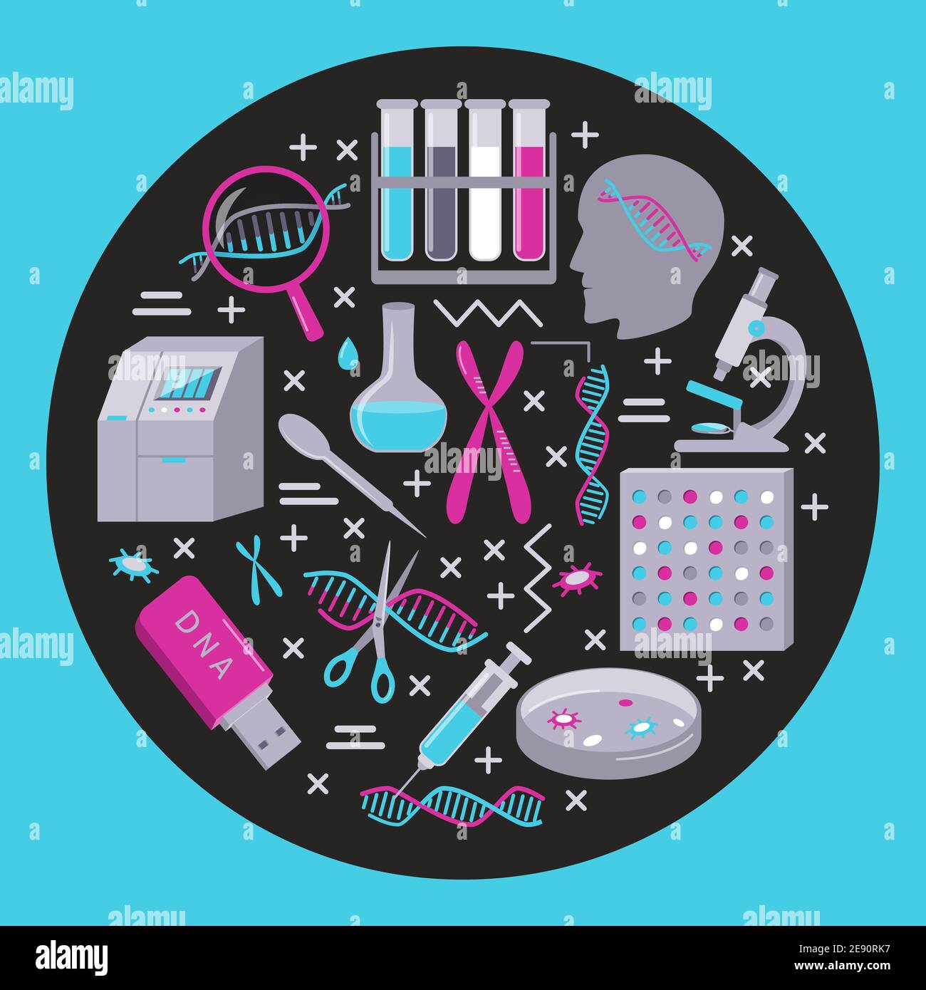DNA research round concept in flat style. Genetic testing and genome ...