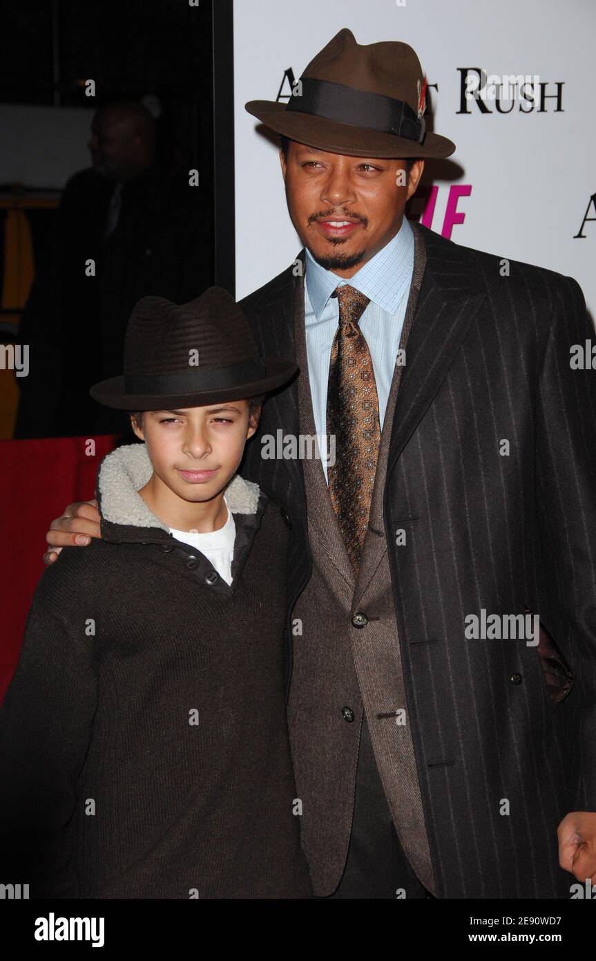 Actor Terrence Howard and son arrive at the premiere of Warner Bros ...