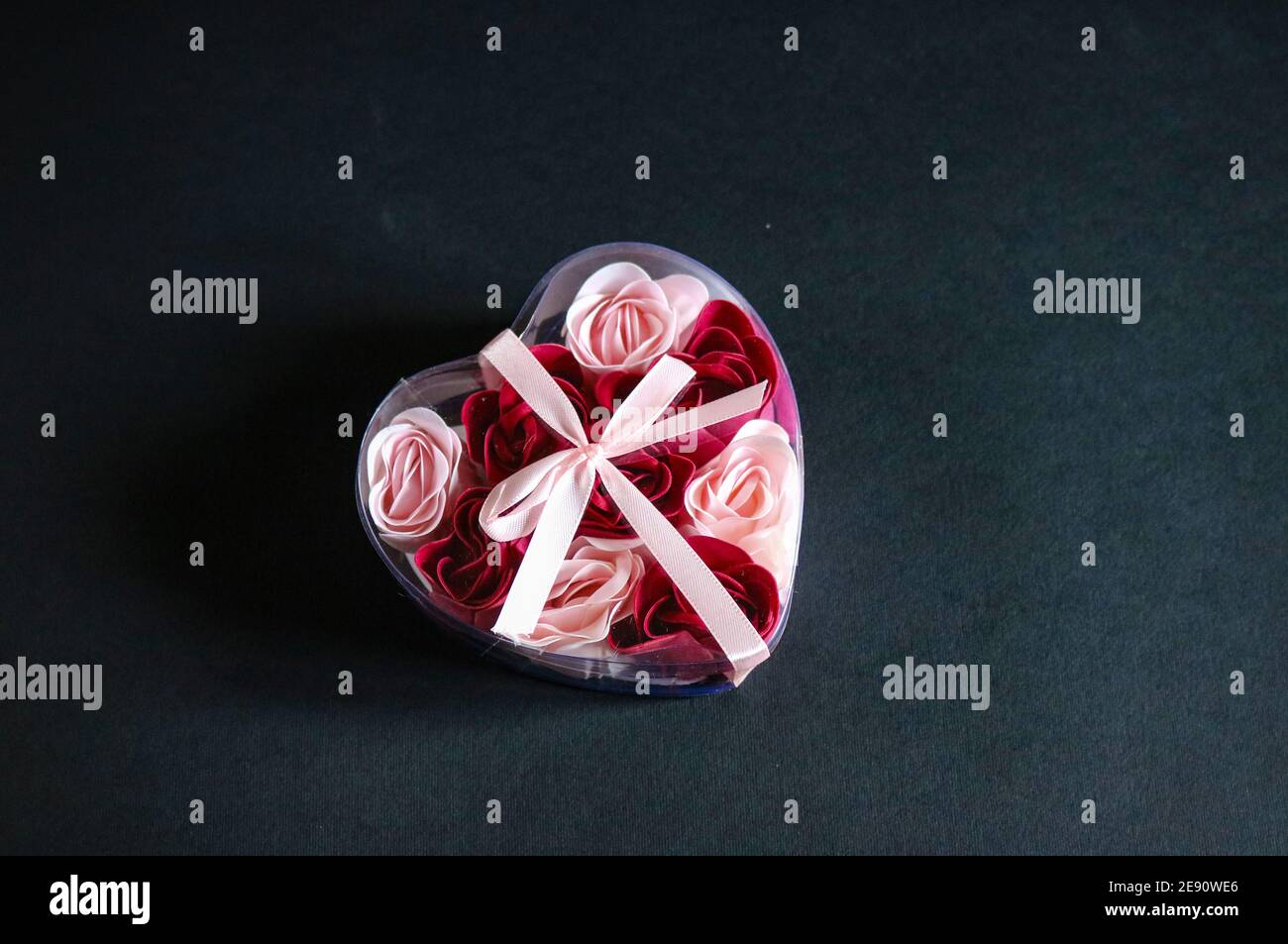 Gifts boxes with red ribbons and hearts, valentines day concept Stock ...