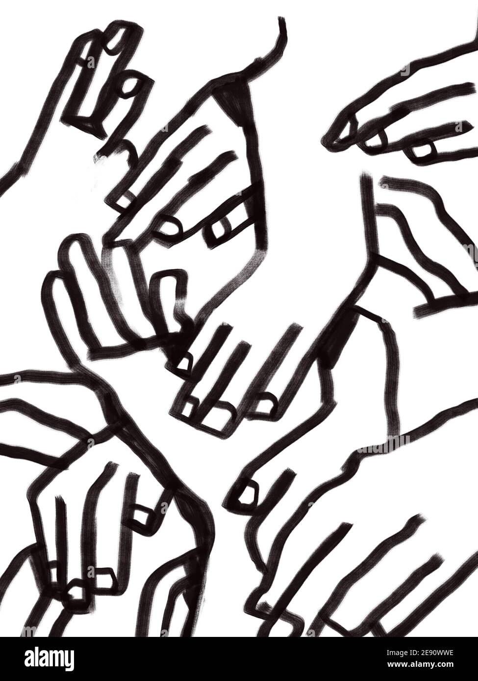 Lot of hands in line art style. Keith Haring Street art line. Black ...
