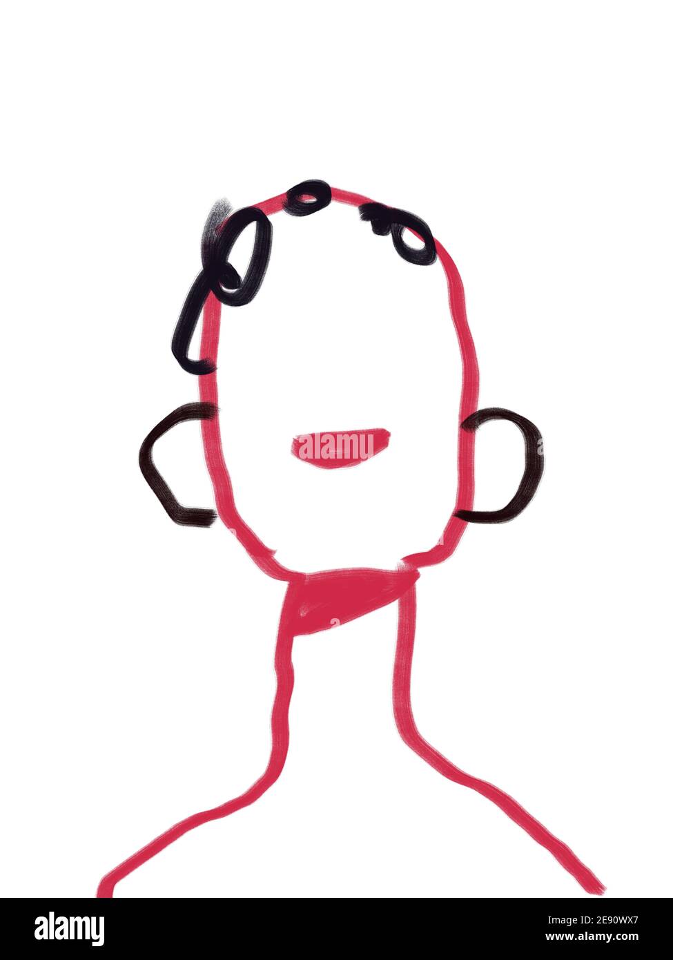 Sketch faceless smile woman portrait. Draw with red and black. Modern ...