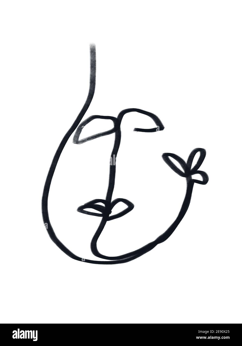 Symbolic Woman line art portrait with flowers. Fashion design and ...