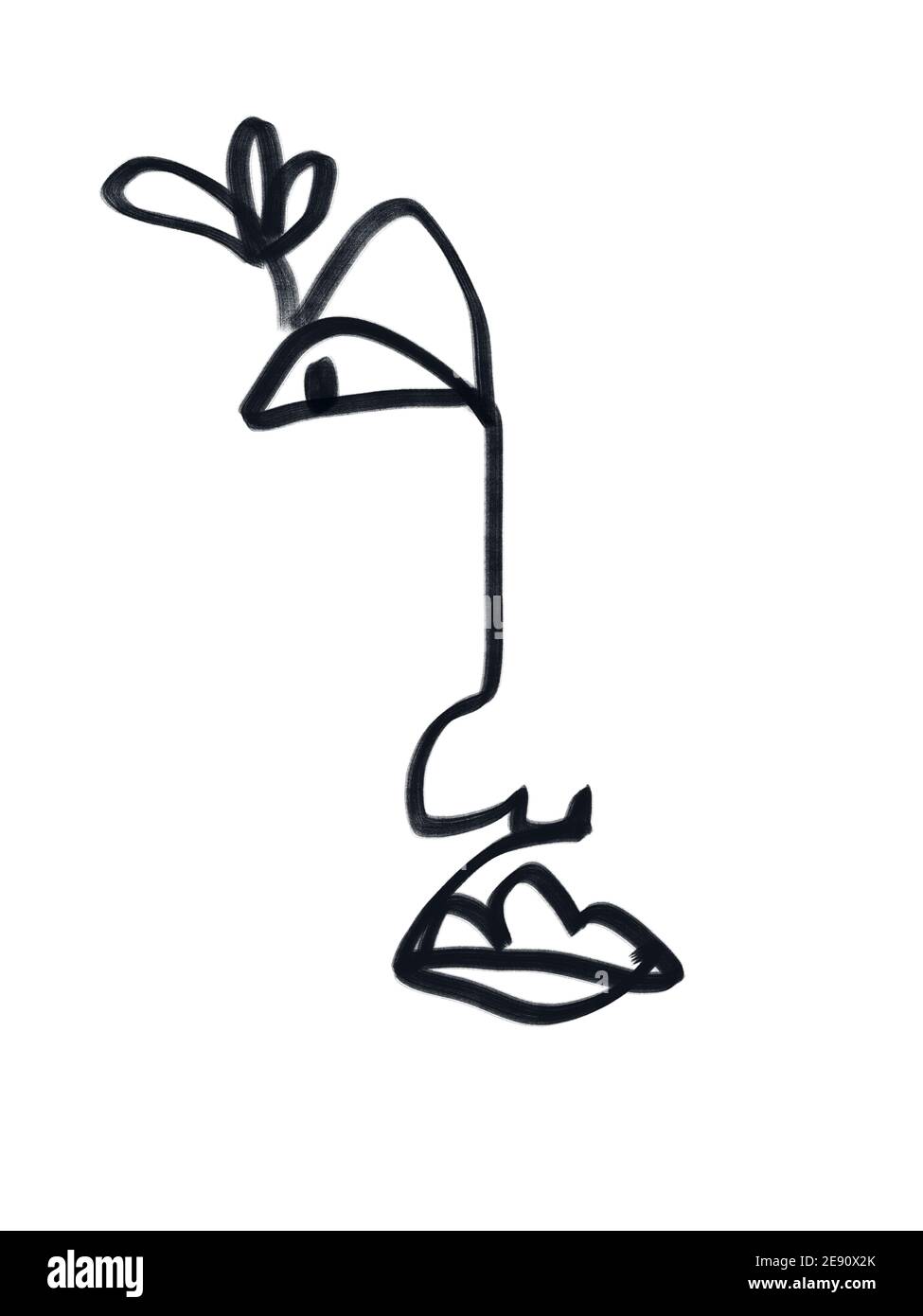 Girl portrait with symbolic face line. Sketch draw with black line ...