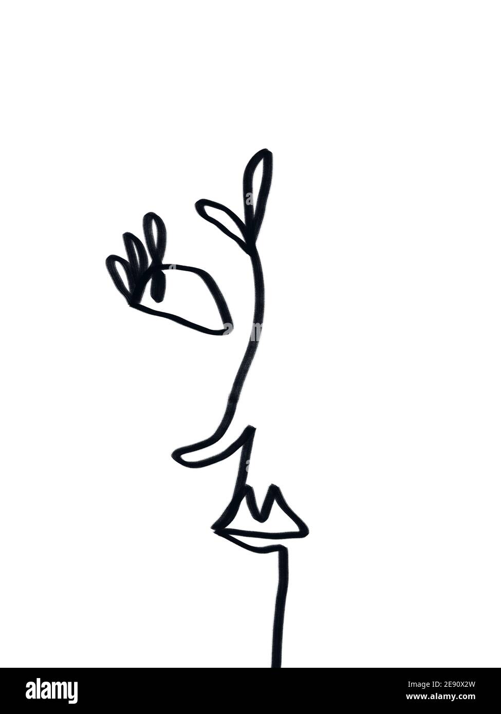 Stylish minimal line art art face with eye, nose and lips. Flower ...