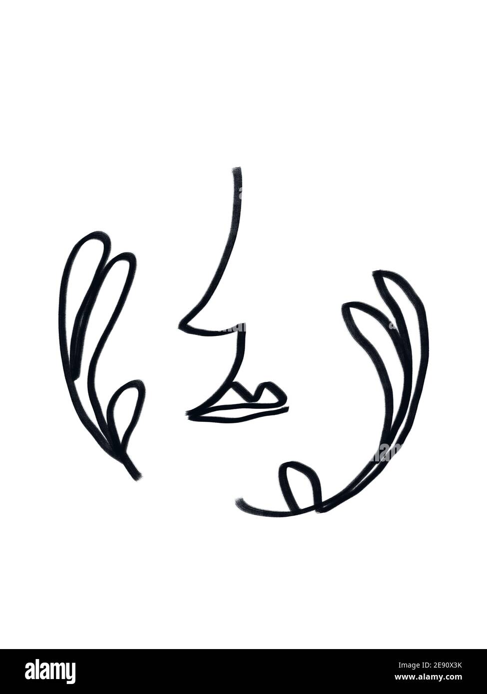 Minimal flower face with lips and nose. Symbolic line draw. isolated on ...