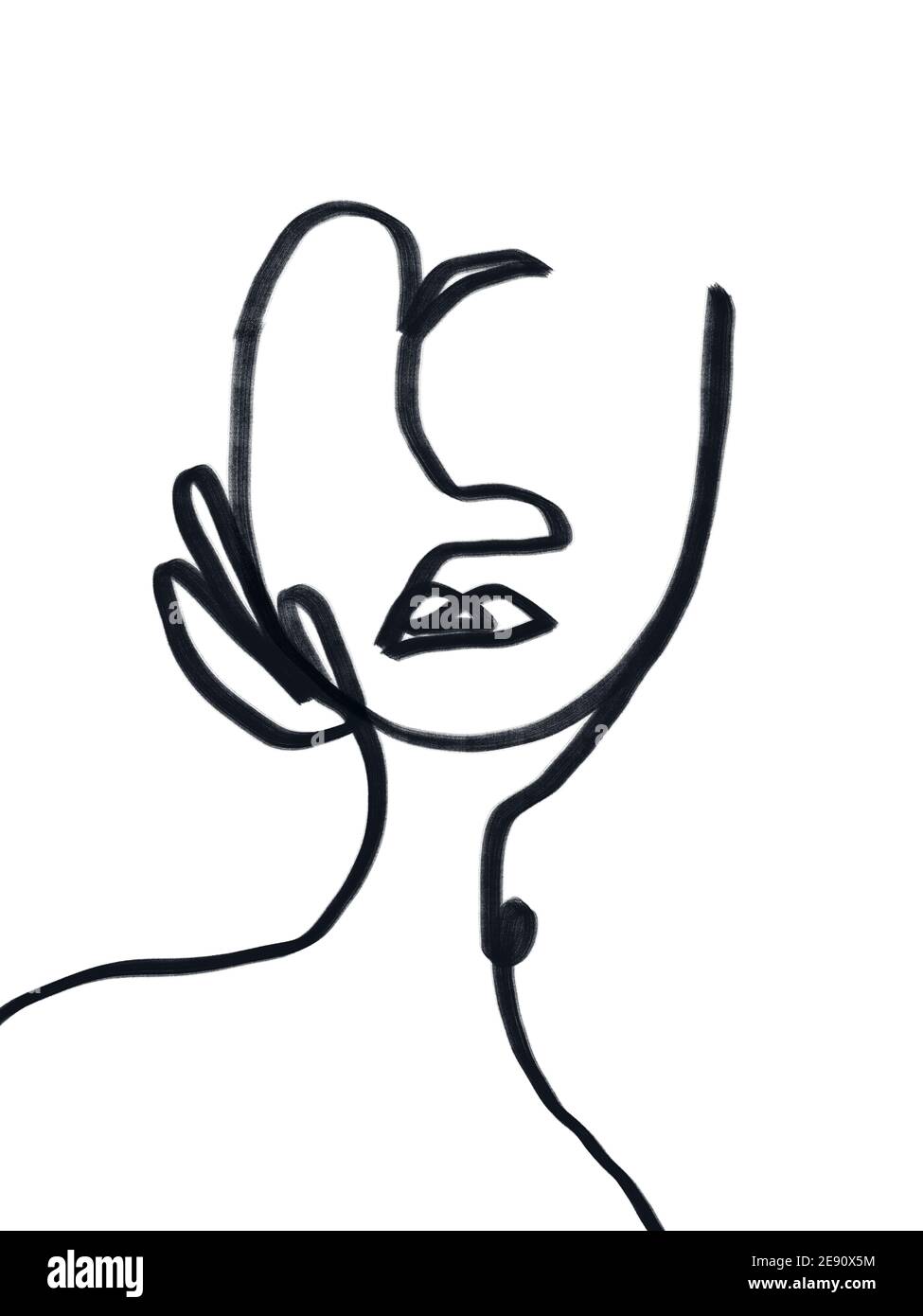 Abstract line art with plant and woman. Modern and hand drawn design ...