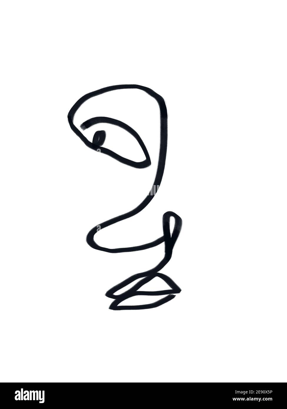 human face with eye, nose and mouth. Minimal and symbolic line art for ...