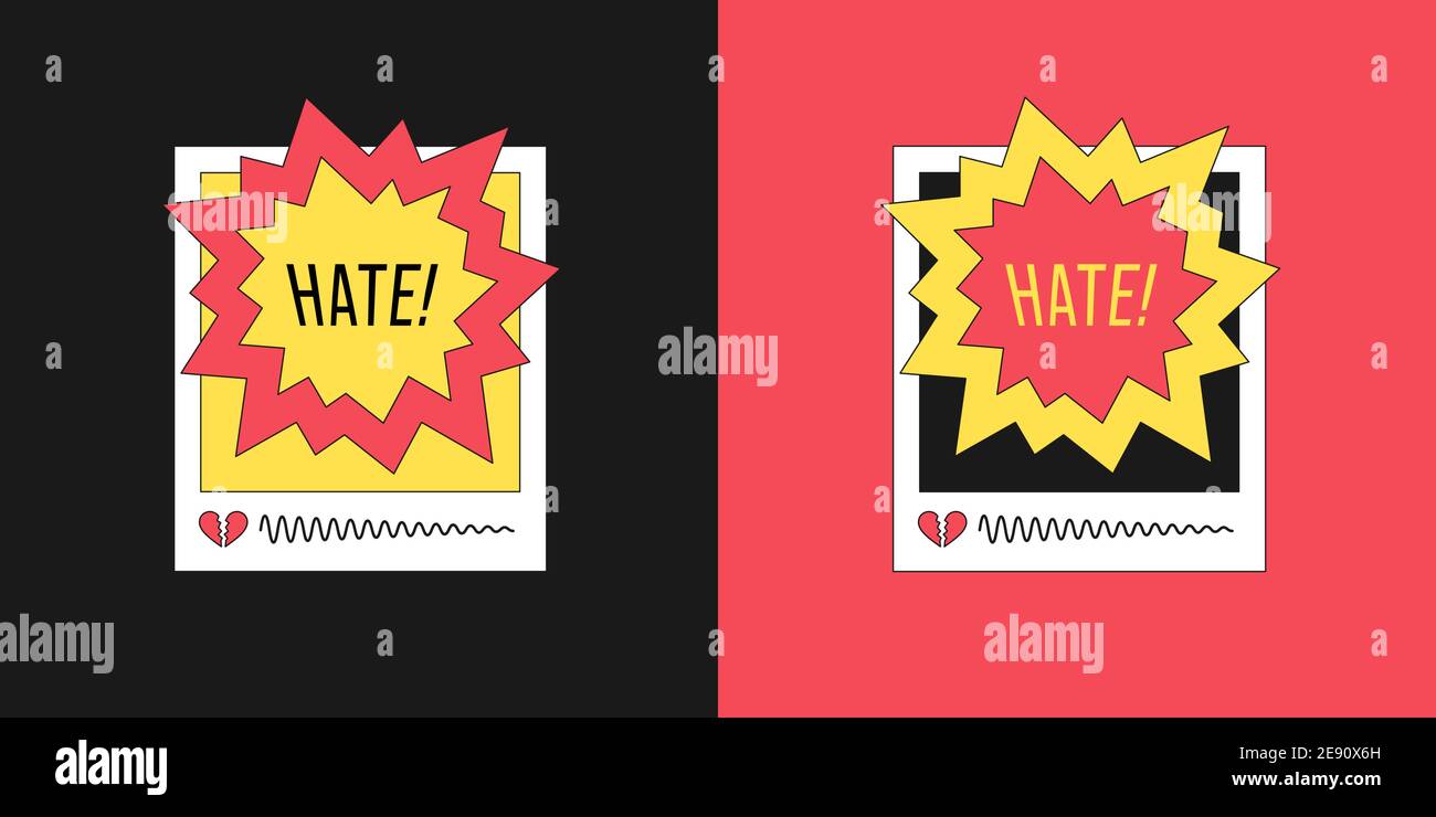 Social media banner with explosion and heading Hate. Abstract post ...