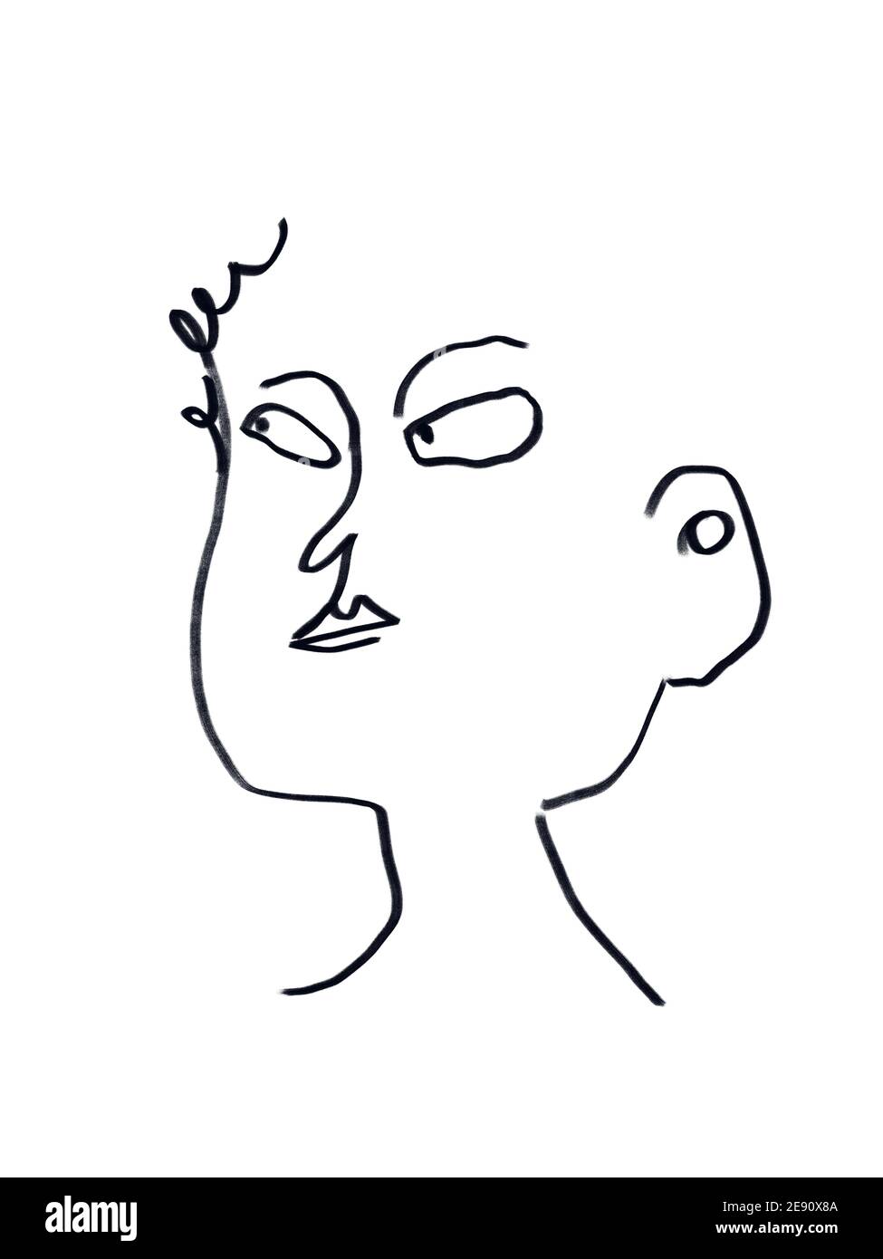 Woman portrait, draw with line art. Modern line art vibes design ...