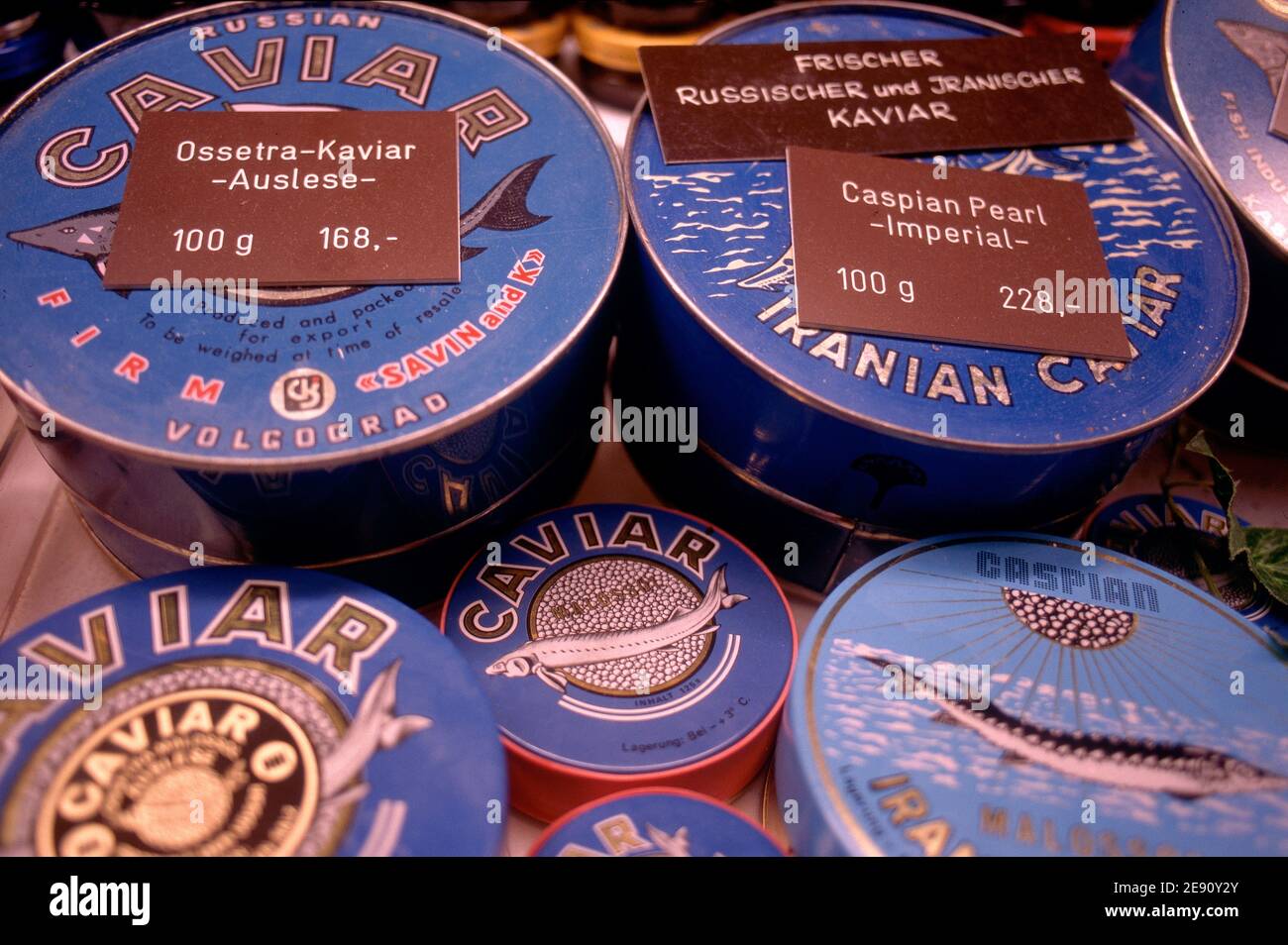 tin of caspian and iranian caviar close up Stock Photo - Alamy