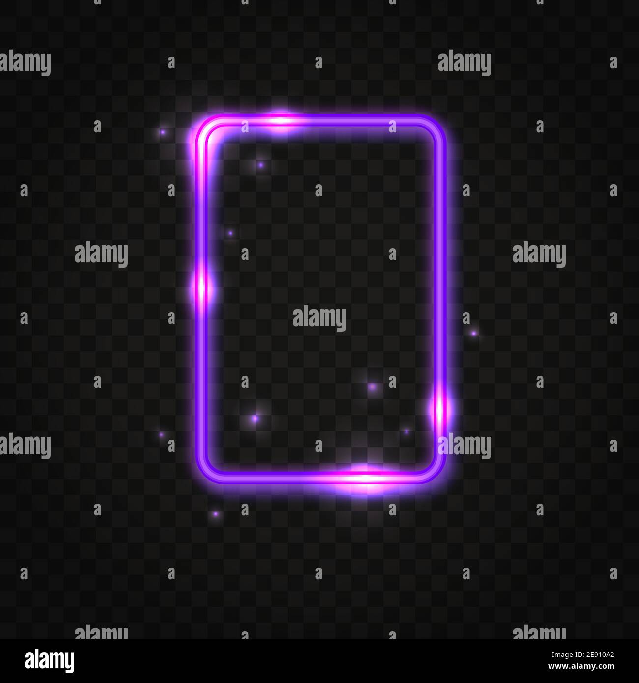 Neon purple rectangle frame with space for text. Abstract electric ...