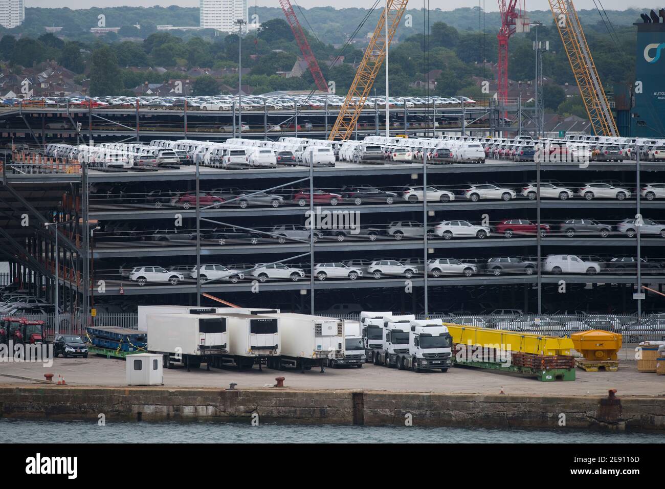 Cars ready for import or export at the Port of Southampton, England ...