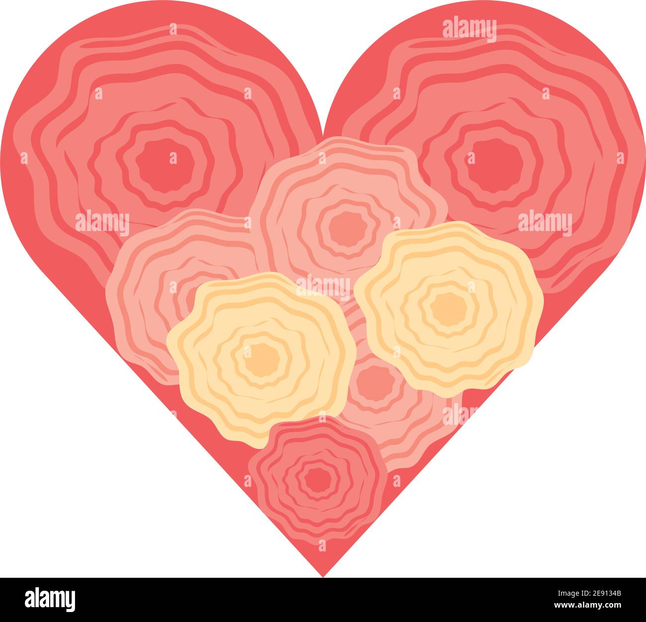 flowers inside heart love in cartoon style white background vector ...