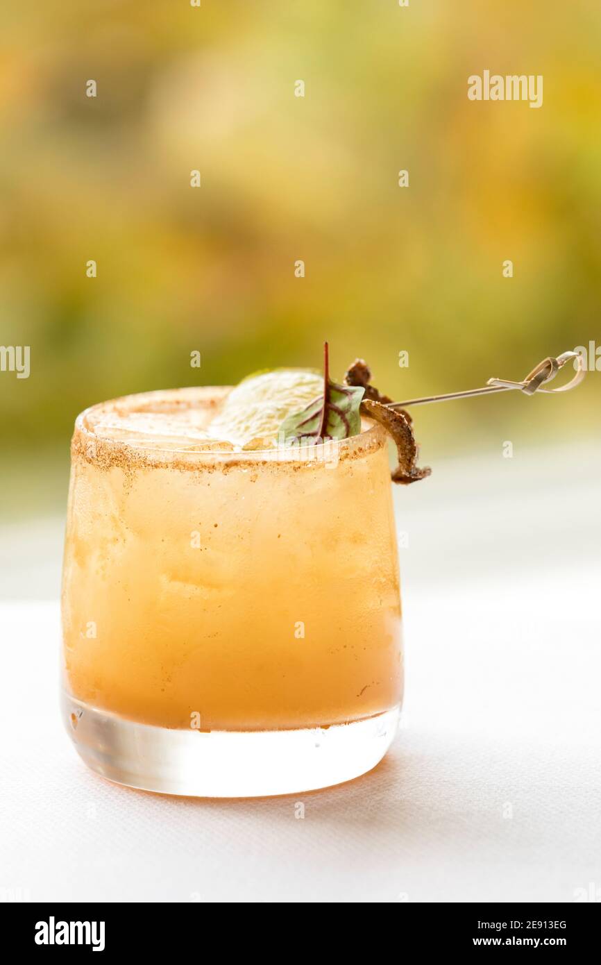 Colorful pumpkin fall-inspired cocktail with fall colors in background ...