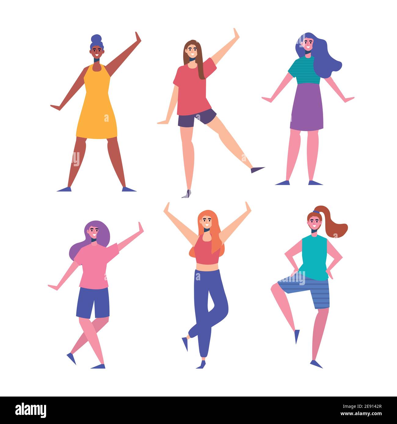 six happy young women characters Stock Vector Image & Art - Alamy