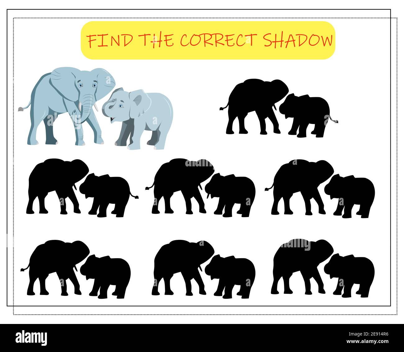 find the right shadow. elephant and baby elephant Stock Vector Image ...