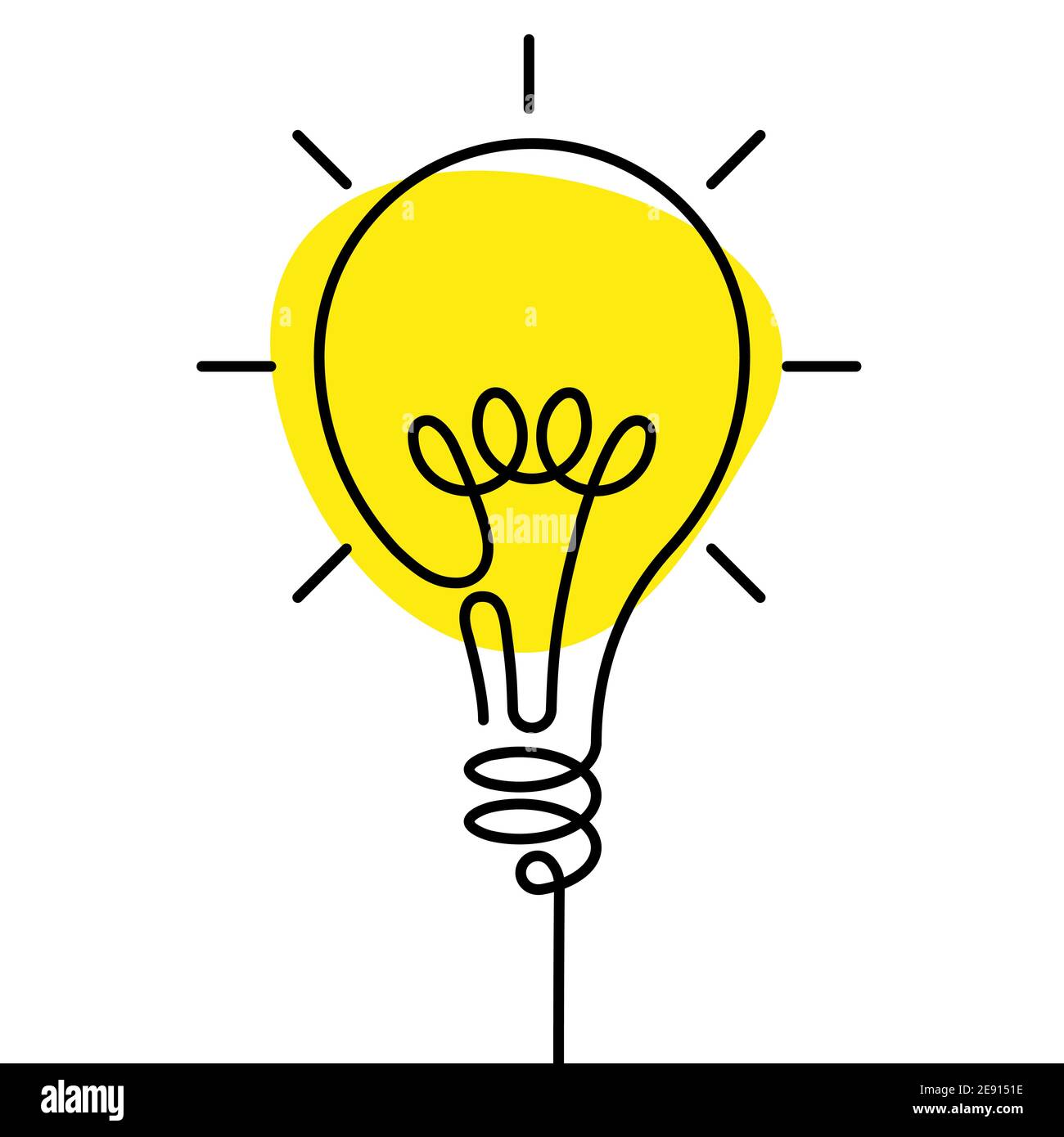 lamp with yellow light drawn in a continuous line on a white background ...