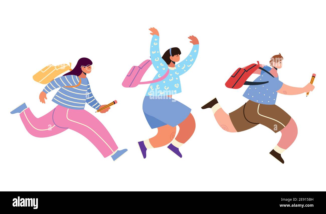 back to school students get ready happy vector illustration Stock ...