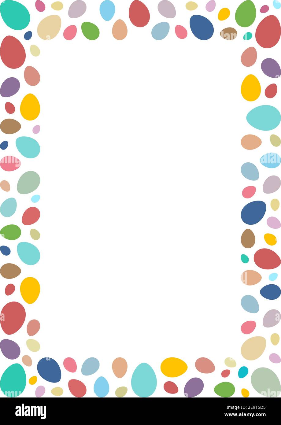 Easter frame or border with colorful eggs on white isolated background ...