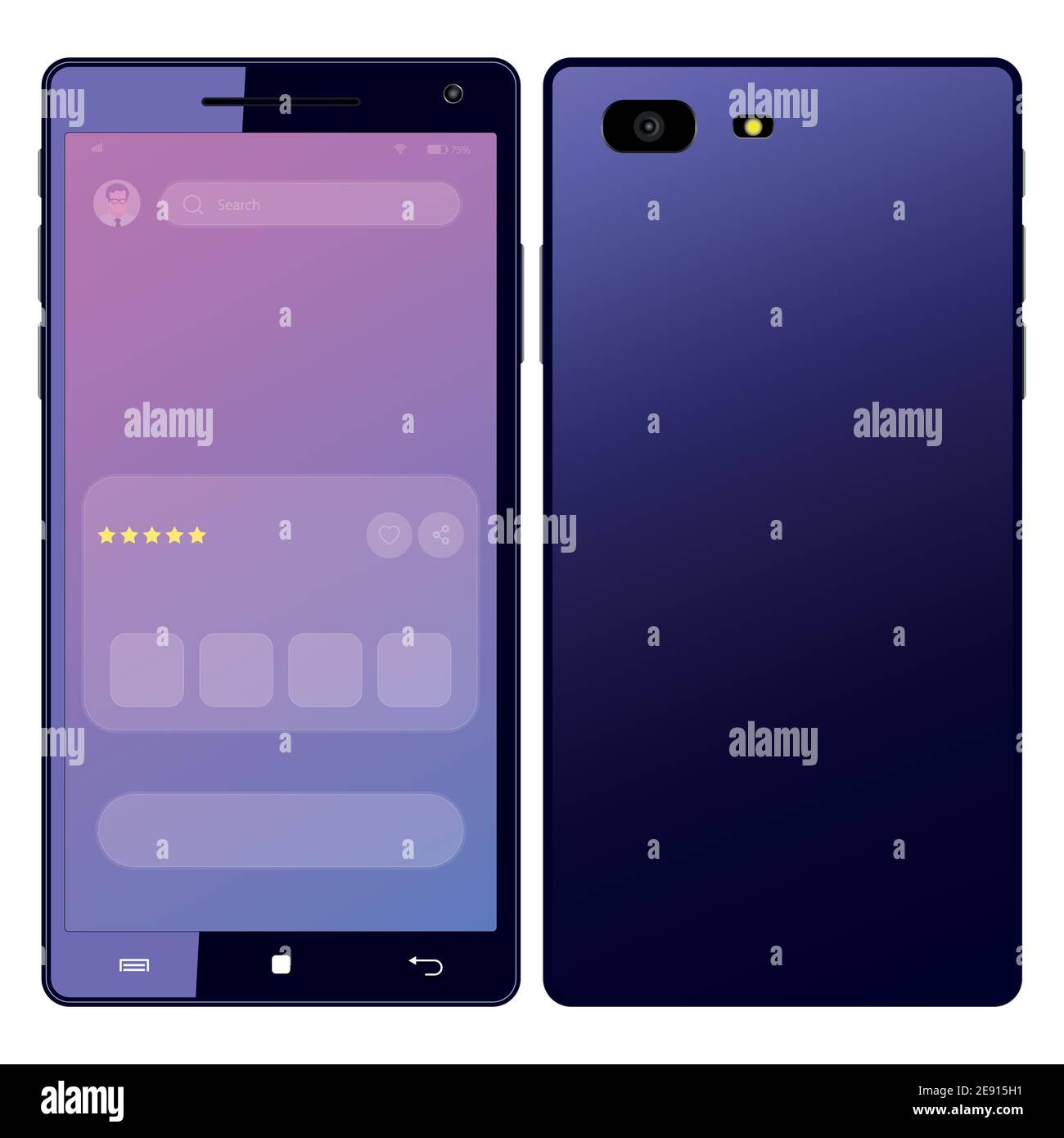 Vector drawing of a realistic smartphone with transparent icons. Modern ...