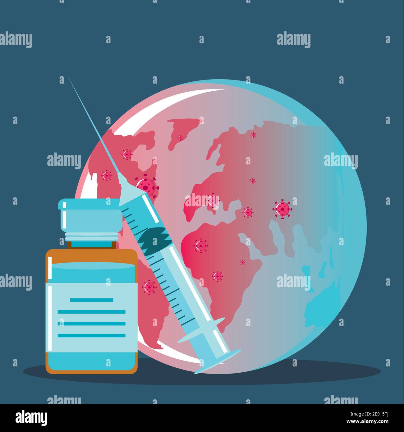 syringe of vaccine and vial medicine planet, protection against covid ...