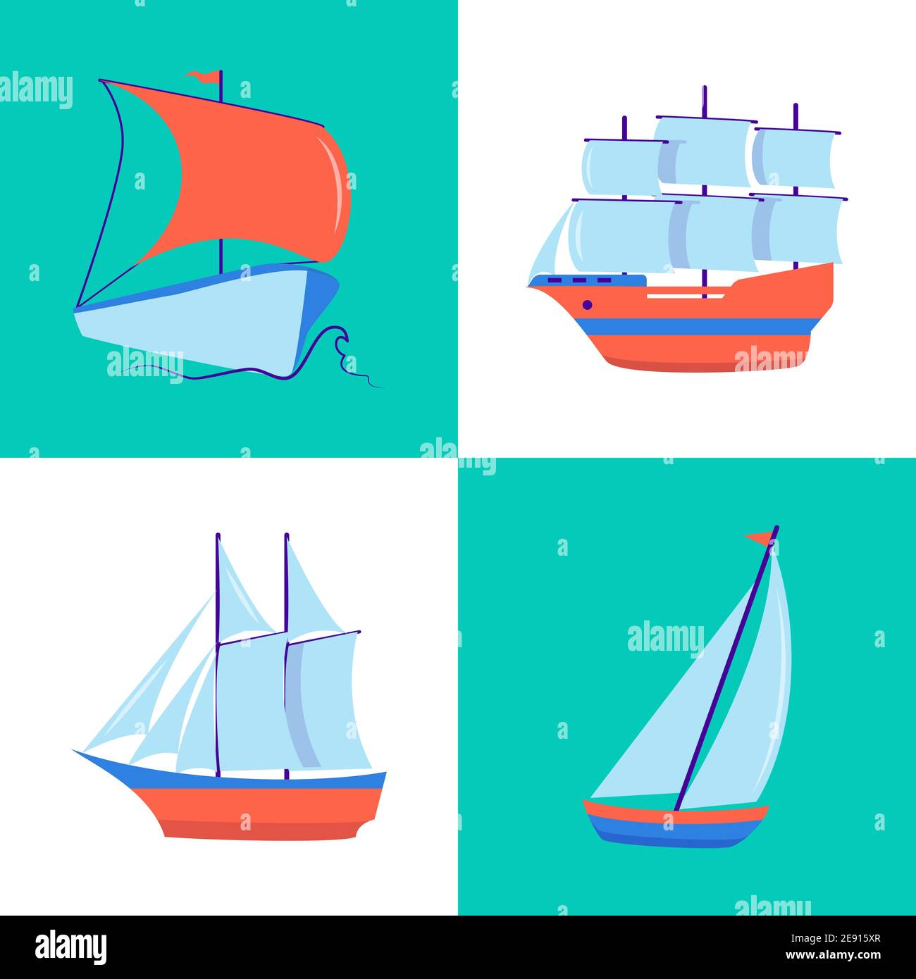 Ocean collection of ship icons in flat style. Marine symbols set ...