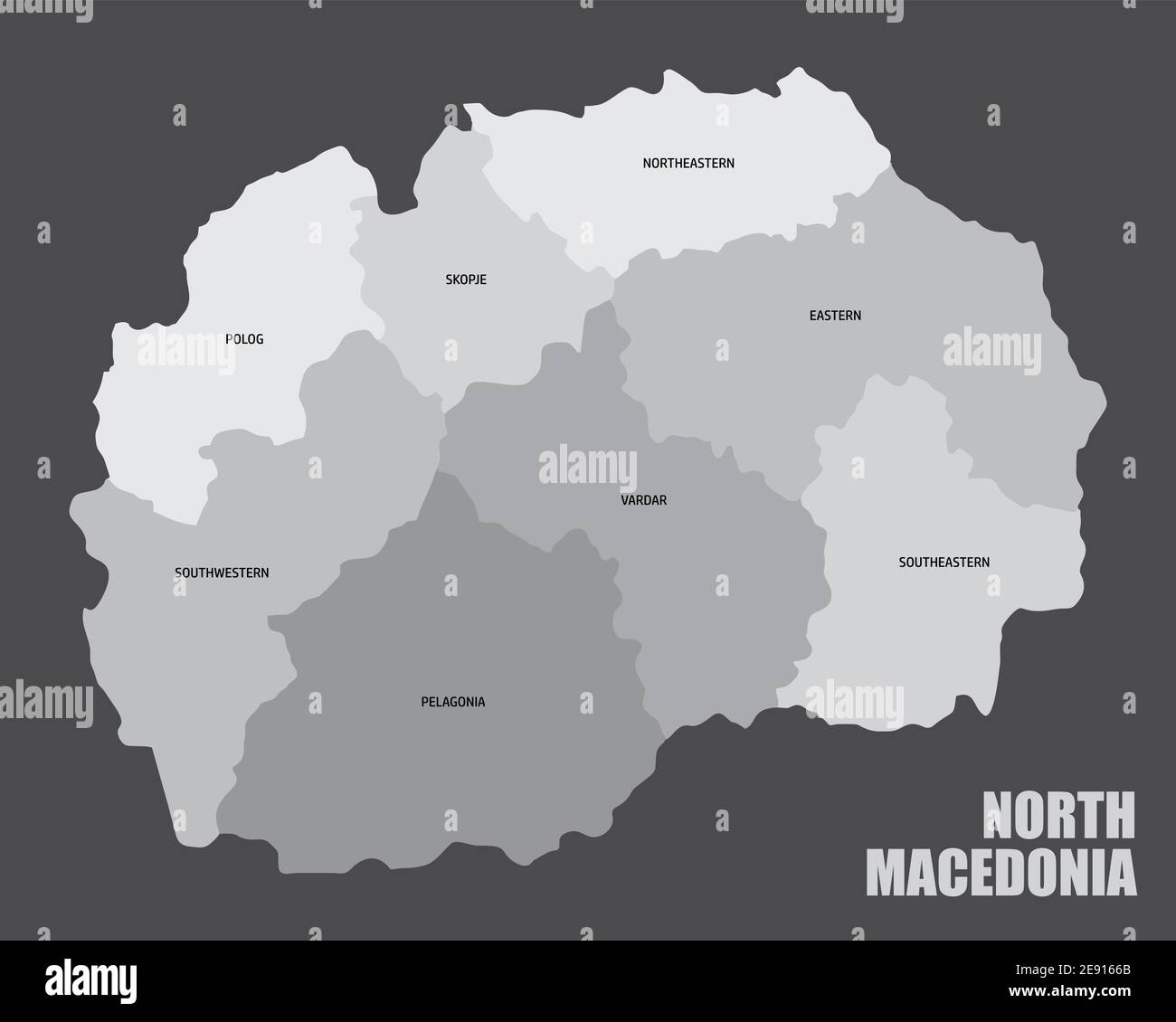 The North Macedonia isolated map divided in regions with labels Stock ...