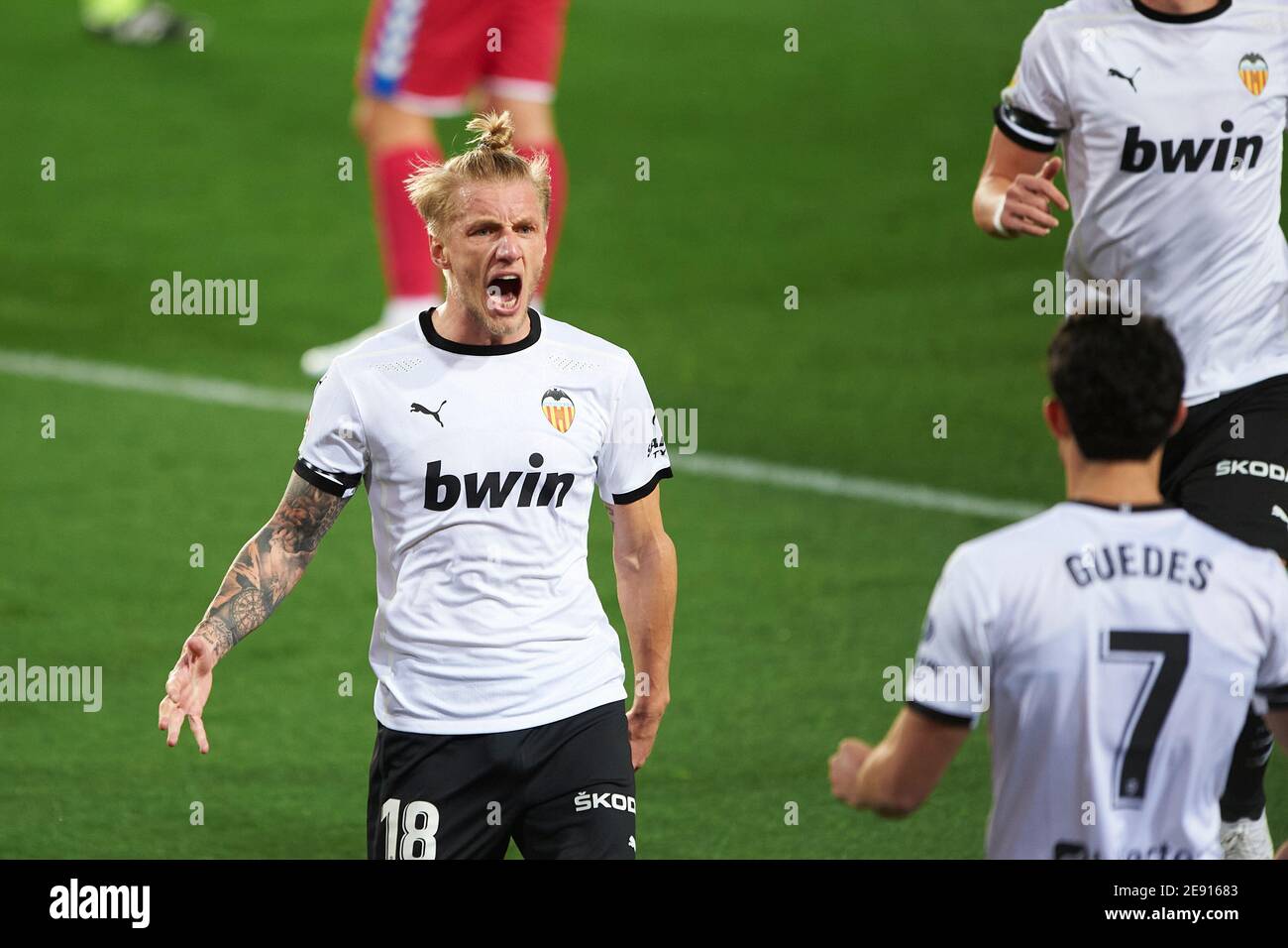 Daniel Wass (midfield; Valencia CF) celebrates a goal during the Endesa ...