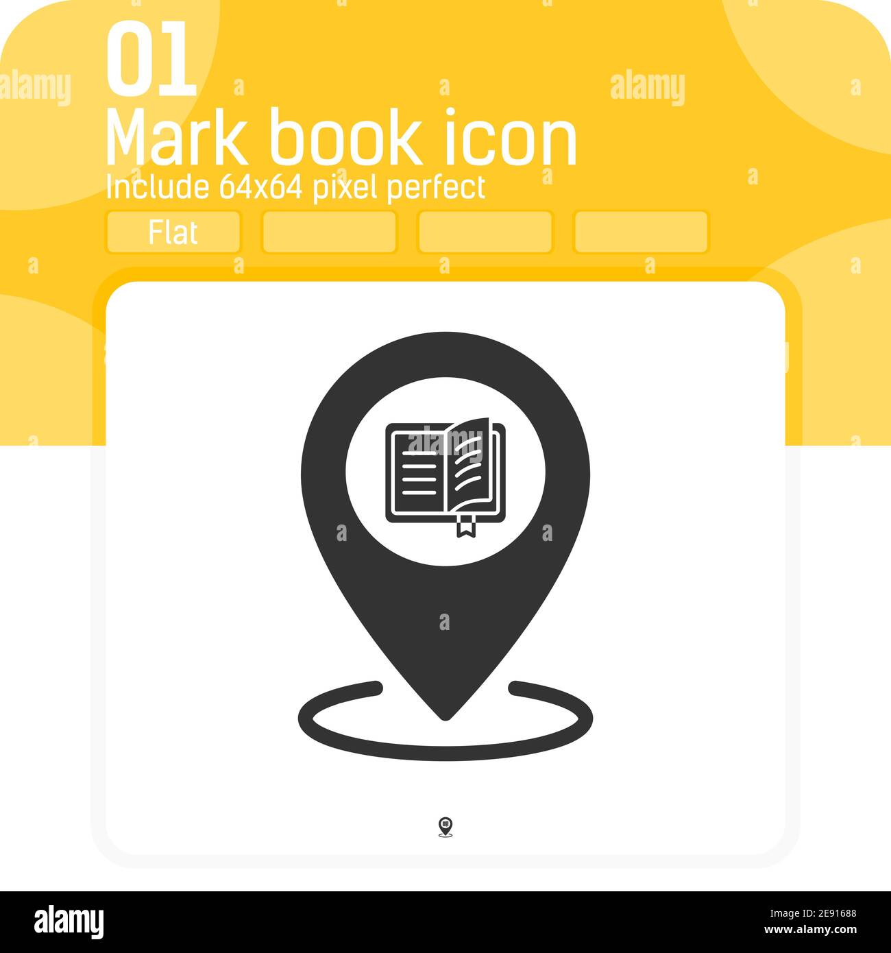Book icon with map pointer sign with flat style isolated on white ...