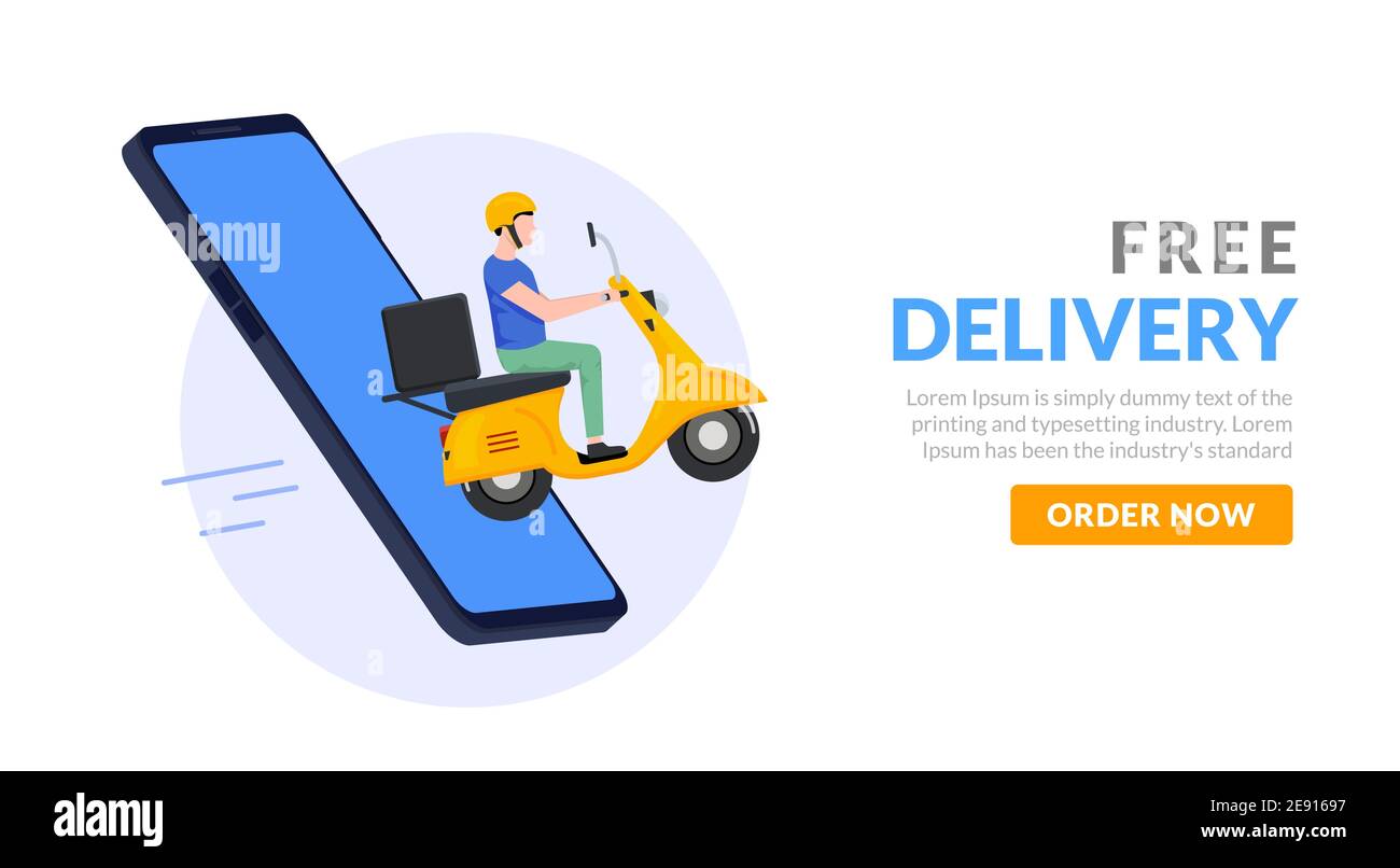 Free delivery boy phone service. Delivery man food or pizza motorcycle ...