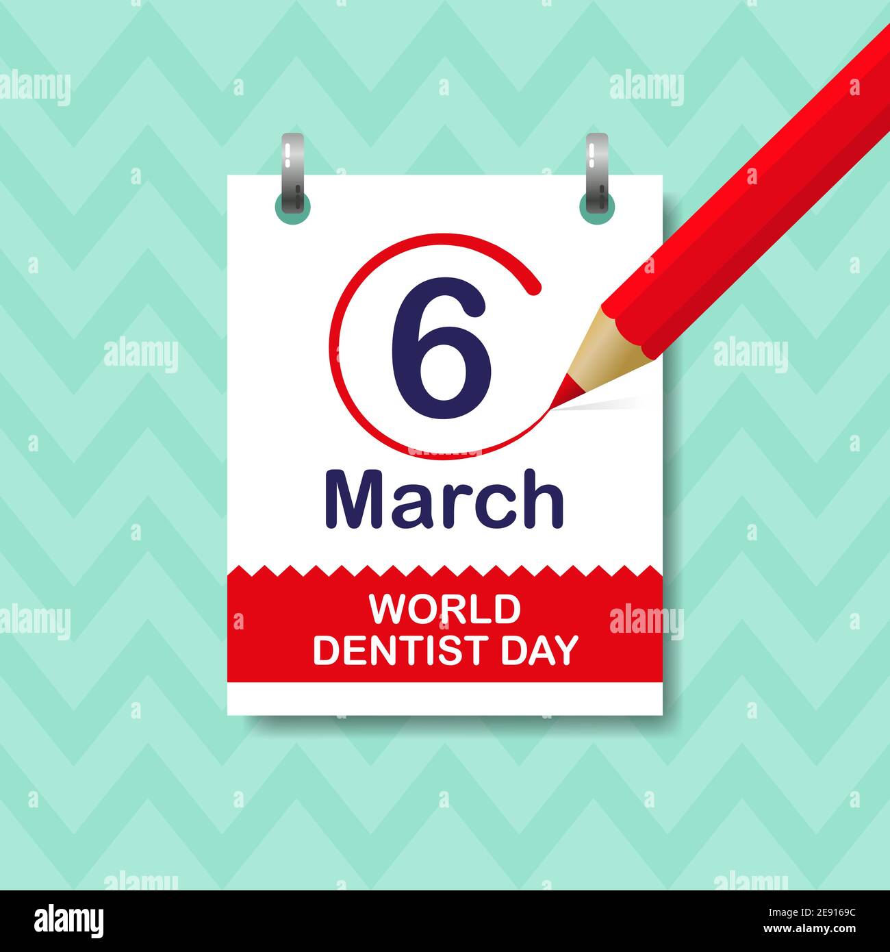 red pencil traces the date March 6, world dentist day. Calendar sheet ...