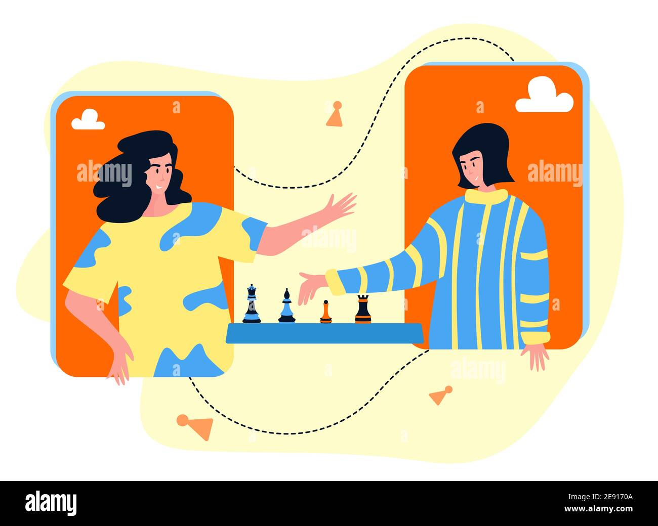 Chess game. Trendy flat illustration. People play chess.Teamwork and ...